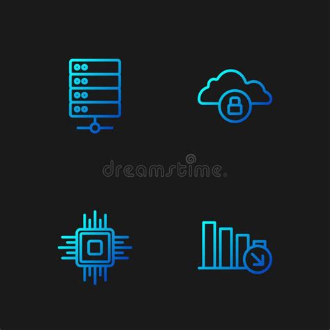 Set Line Financial Growth Decrease Processor Cpu Server And Cloud