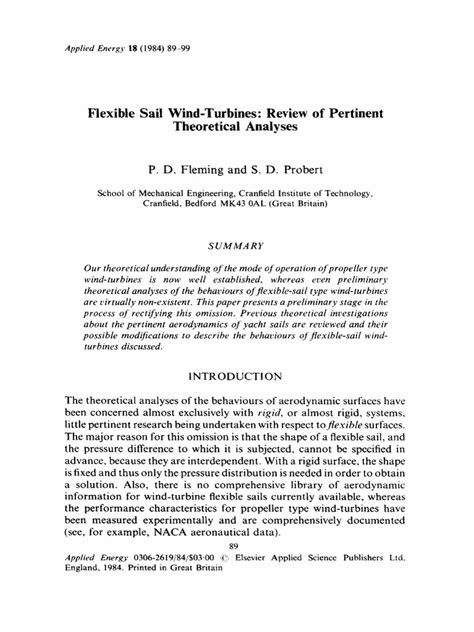 104 Flexible Sail Wind Turbines Review Of Pertinent Theoretical