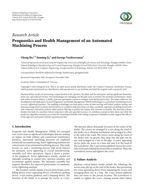 Pdf Prognostics And Health Management Of An Automated Machining Process