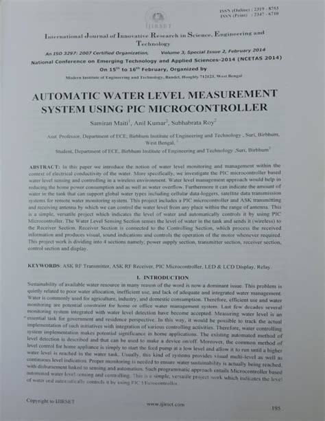 PDF Automatic Water Level Measurement System Using PIC Microcontroller