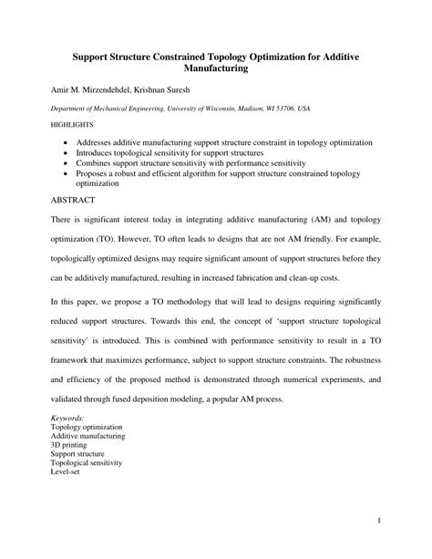 Pdf Support Structure Constrained Topology Optimization For Additive Manufacturing