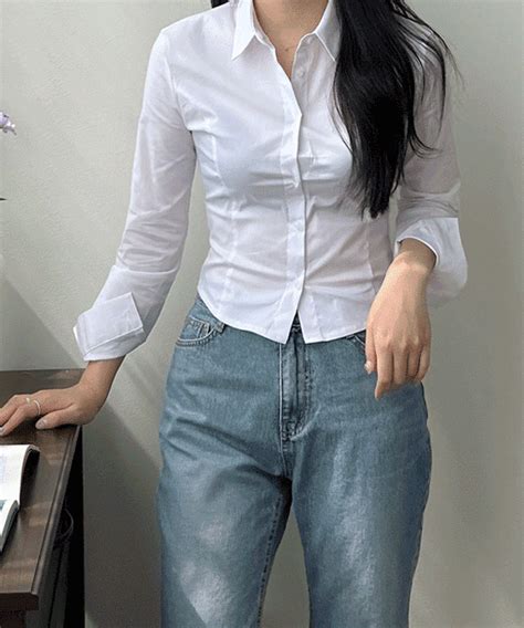 밀리유 [당일발송 강력추천]슬림핏 스판 크롭 셔츠 4color 교복 와이셔츠 하이틴 레이어드 긴팔 간절기 코스프레