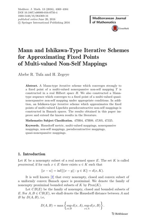 Pdf Mann Iterative Schemes For Approximating Fixed Points Of Multi
