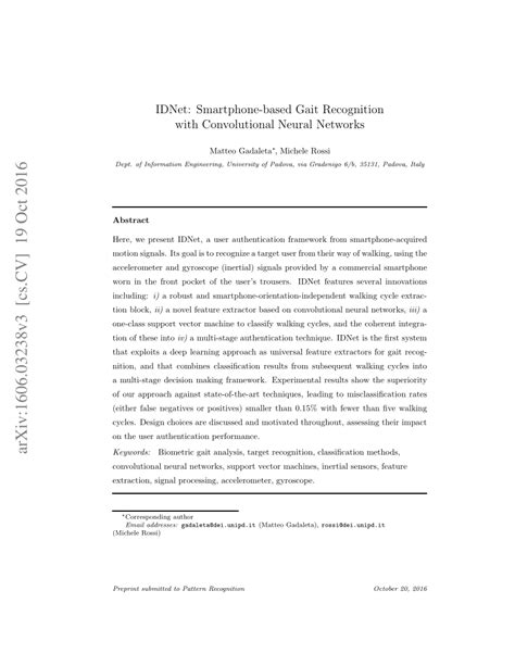 Pdf Idnet Smartphone Based Gait Recognition With Convolutional