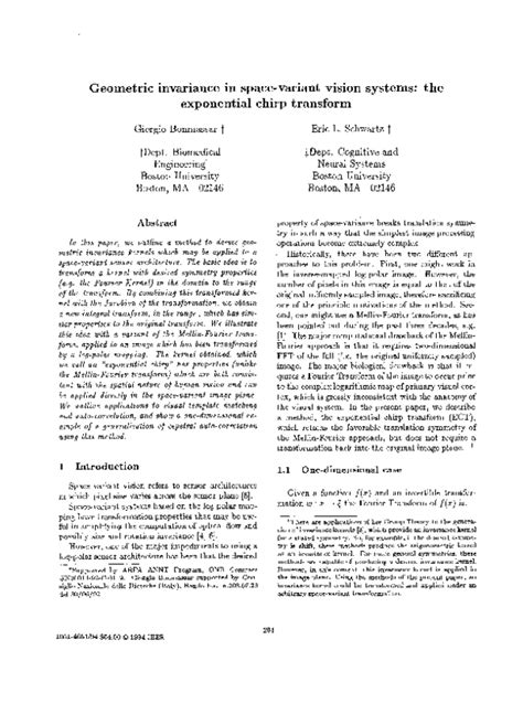 Pdf Geometric Invariance In Space Variant Vision Systems The
