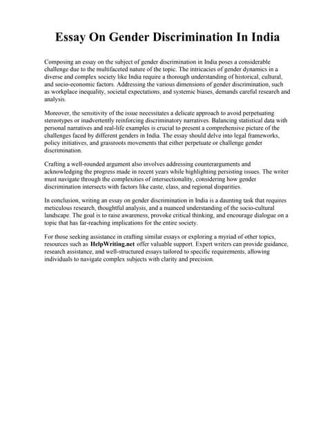 Essay On Gender Discrimination In India Pdf