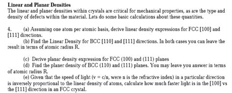 Linear And Planar Densities The Linear And Planer Densities Within Crystals Are Critical For