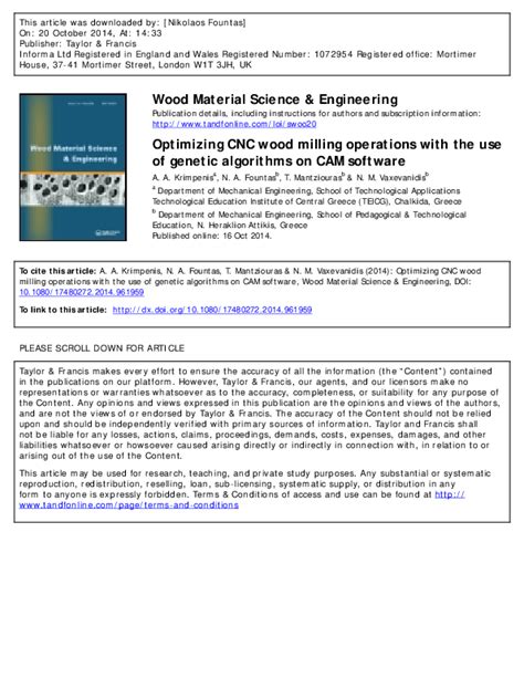 Pdf Optimizing Cnc Wood Milling Operations With The Use Of Genetic Algorithms On Cam Software