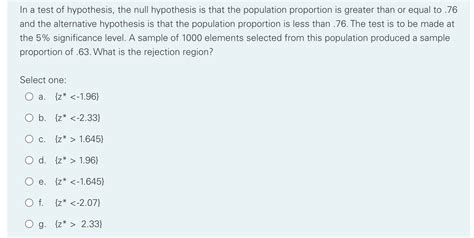 Solved In A Test Of Hypothesis The Null Hypothesis Is That Chegg