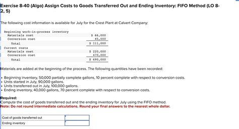 Solved Exercise Algo Assign Costs To Goods Chegg Com
