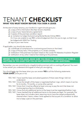 28 SAMPLE Tenant Checklist In PDF MS Word