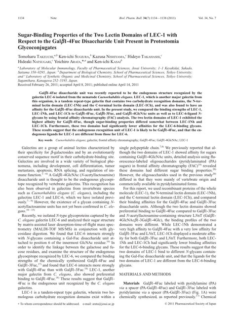 Pdf Sugar Binding Properties Of The Two Lectin Domains Of Lec 1 With