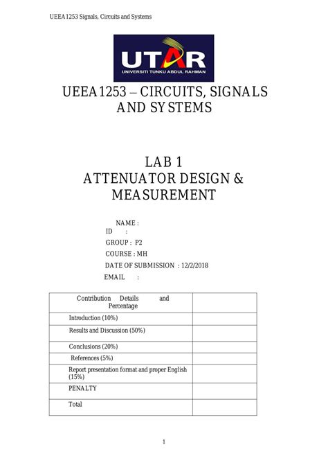 Practical Lab Report Attenuator Design And Measurement Ueea1253 Signal Circuit And System
