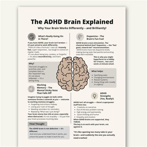 Adhd Brain Explained Cheat Sheet Neurodiversity Educational Printable