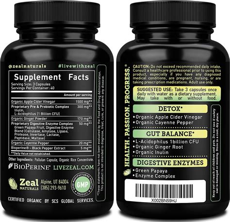 Buy Organic Apple Cider Vinegar Capsules Digestive Enzymes