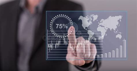 Man Touching A Digital Graph On A Touch Screen Stock Photo Image Of Touch Graph