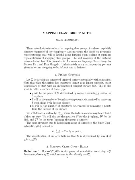 Mapping Class Group Notes Pdf Functions And Mappings Differential