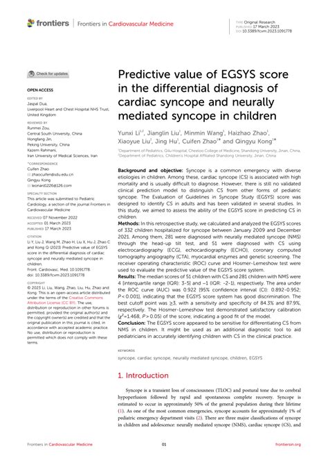 Pdf Predictive Value Of Egsys Score In The Differential Diagnosis Of Cardiac Syncope And