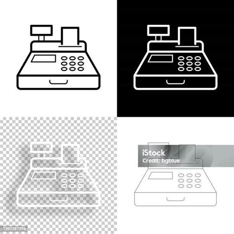 금전 등록기 디자인 아이콘입니다 빈 흰색 및 검은색 배경 선 아이콘 개념에 대한 스톡 벡터 아트 및 기타 이미지 개념 검은