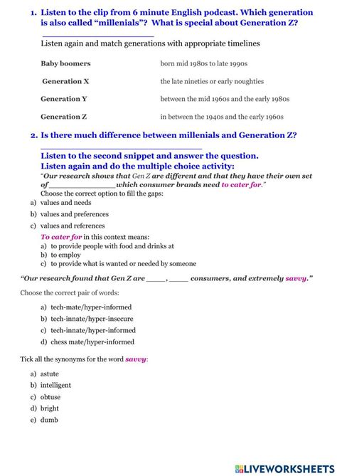 Generations Free Interactive Worksheets 1416801