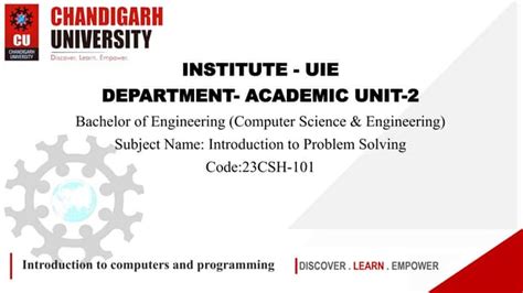 Introduction To Problem Solving C Language University Btech First
