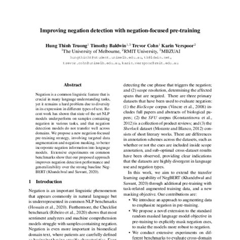 Improving Negation Detection With Negation Focused Pre Training Acl Anthology