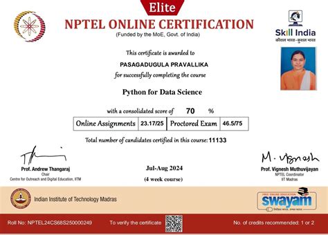 Pasagadugula Pravallika On Linkedin Nptel Pythonfordatascience