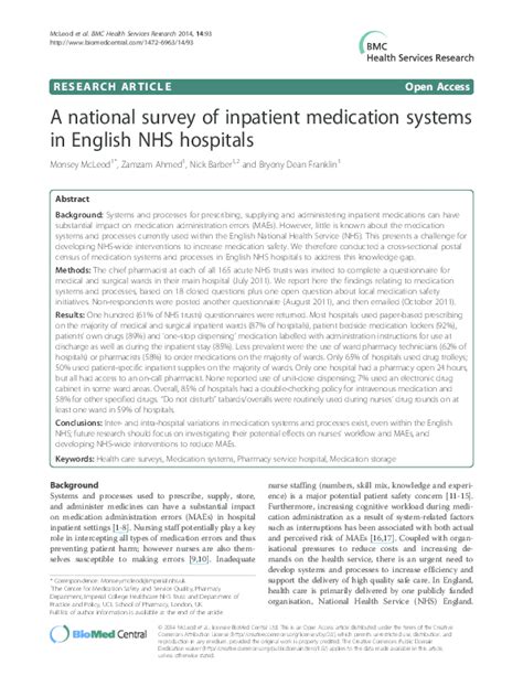 Pdf A National Survey Of Inpatient Medication Systems In English Nhs
