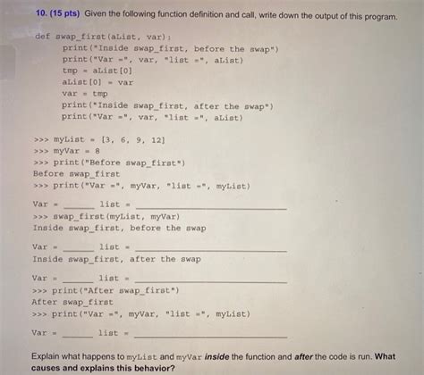 Solved 10 15 Pts Given The Following Function Definition