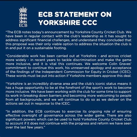 Ecb Statement On Yorkshire Ccc Rcricket