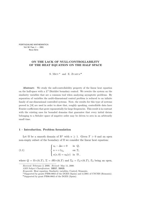 Pdf On The Lack Of Null Controllability Of The Heat Equation On The Half Space