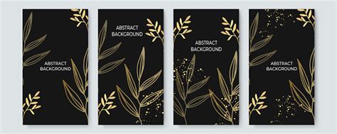 골드와 블랙 플로럴 요소 장식소셜 미디어 템플릿 럭셔리 제품을 위한 골드 잎이 있는 벡터 세트 패키징 템플릿 소셜 미디어의 이야기 초대 화장품 배경 0명에 대한 스톡 벡터