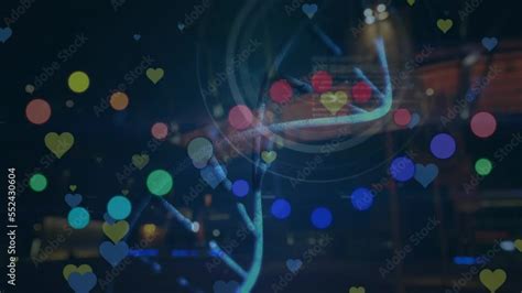 Animation Of Circles Forming Dna Helix Identify Text In Dna Helix On Abstract Background Stock