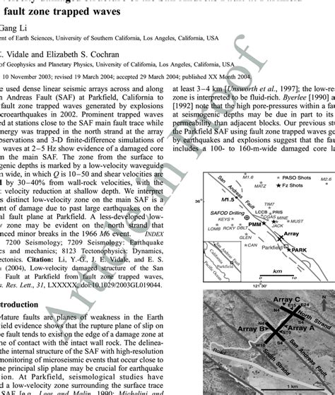 Top Map Shows Locations Of Seismic Arrays And Shots At Parkfield