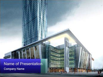 A Large Modern Building With A Sky Background Powerpoint Template