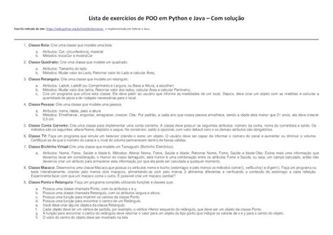 pdf lista de exercícios de poo em python e java com solução solução