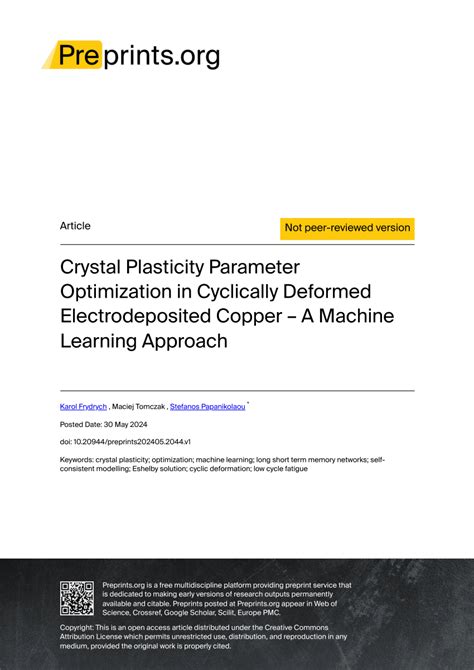 Pdf Crystal Plasticity Parameter Optimization In Cyclically Deformed Electrodeposited Copper