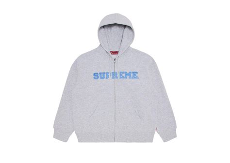 Supreme Collegiate Applique Zip Up Hooded Sweatshirt Ash Grey
