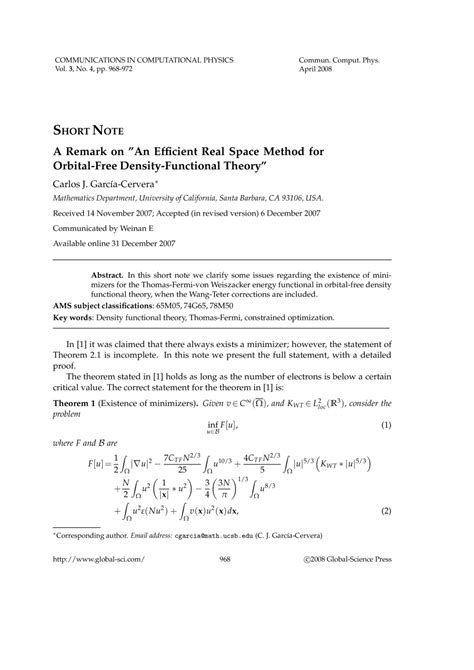 Global Science Press Short Note A Remark On An Efficient Real Space