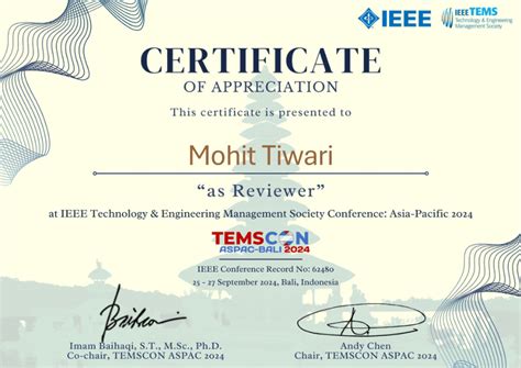 Pdf Ieee Certificate Of Appreciation This Certificate Is Presented To Mohit Tiwari “as