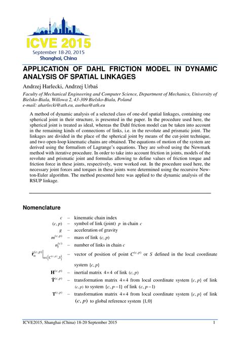 Pdf Application Of Dahl Friction Model In Dynamic Analysis Of Spatial