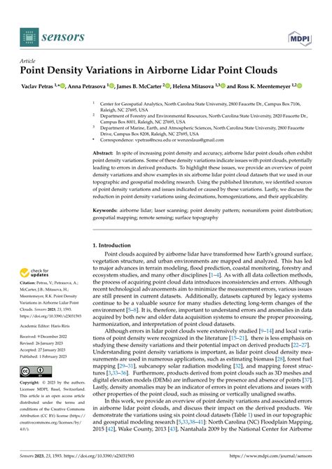 PDF Point Density Variations In Airborne Lidar Point Clouds
