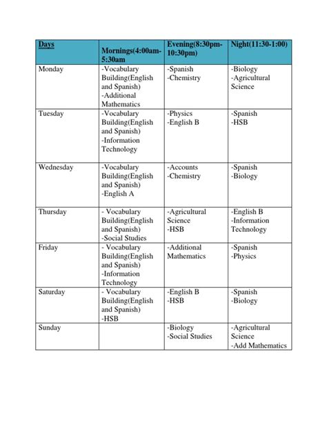 Timetable Pdf Language Arts And Discipline Foreign Language Studies