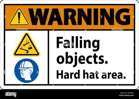 Warning Sign Falling Objects Hard Hat Area Stock Vector Image And Art