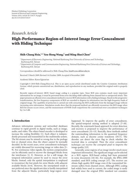 Pdf High Performance Region Of Interest Image Error Concealment With Hiding Technique