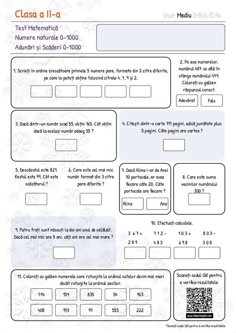Clasa 2 Test Matematică Numere 0 1000 Adunări și Scăderi 0 1000 Vb Learning Hub
