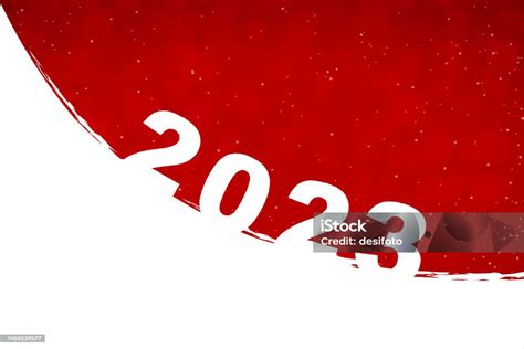 창조적인 짙은 빨강 또는 적갈색 색상의 반짝이는 크리스마스와 새해 복 많이 받으세요 벡터 배경 텍스트 2023이 활기찬 눈 배경 위로 눈 경사면을 미끄러지거나 미끄러지듯