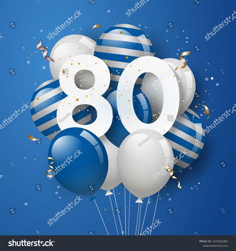 Happy 80th Birthday Blue Balloons Greeting Stock Illustration