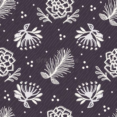 Hand Drawn Abstract Christmas Foliage Pattern Tossed Fir Tree Branch