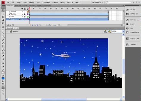 Adobe Flash Animation Tutorial - A helicopter flying over a city - YouTube
